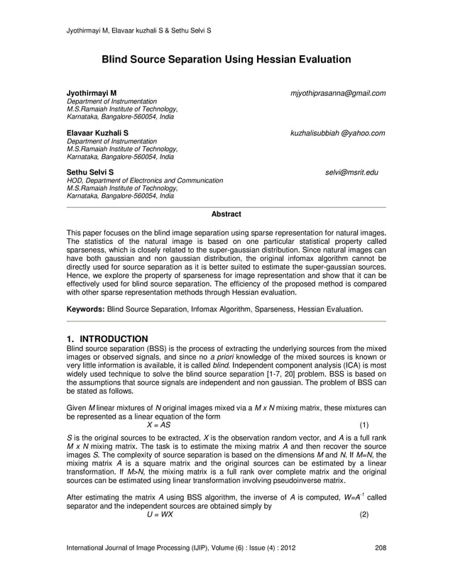 Blind Source Separation Using Hessian Evaluation | PDF | Physics | Science