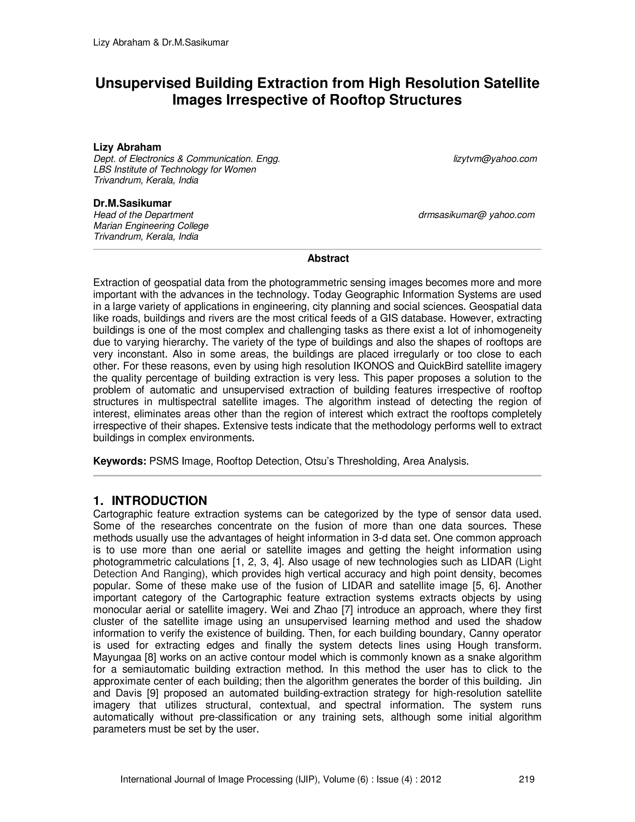 Unsupervised Building Extraction from High Resolution Satellite Images Irrespective of Rooftop ...