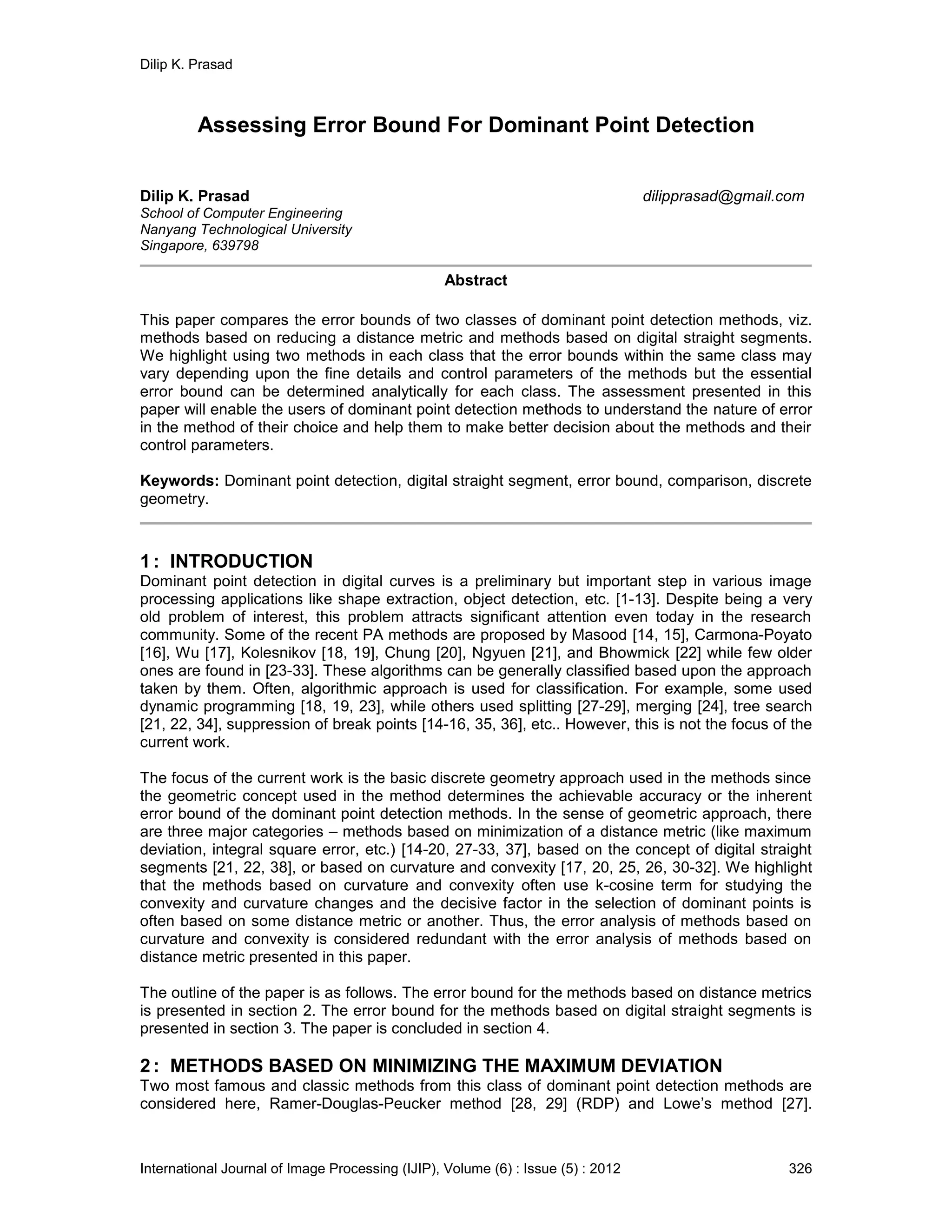 Assessing Error Bound For Dominant Point Detection | PDF
