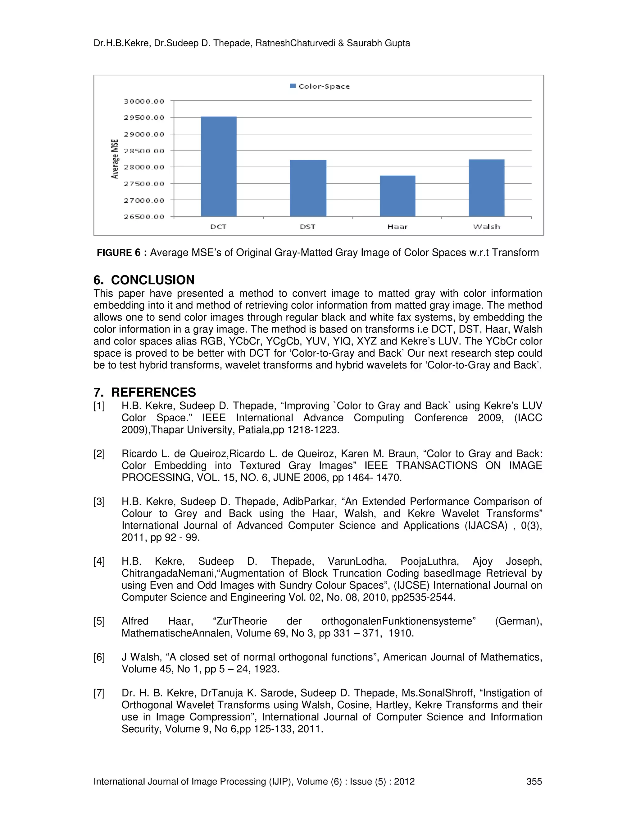 Walsh, Sine, Haar & Cosine Transform With Various Color Spaces for ‘Color to Gray and Back’ | PDF