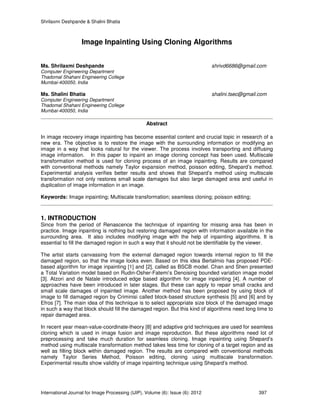 Image Inpainting Using Cloning Algorithms | PDF