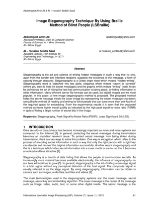 Image Steganography Technique By Using Braille Method of Blind People (LSBraille) | PDF