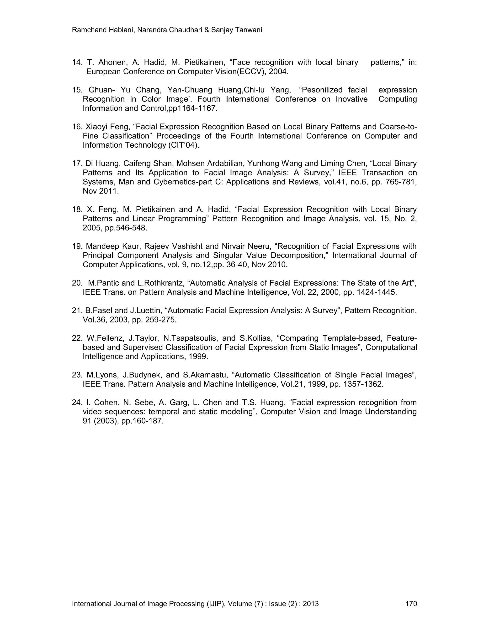 Recognition Of Facial Expressions Using Local Binary Patterns Of