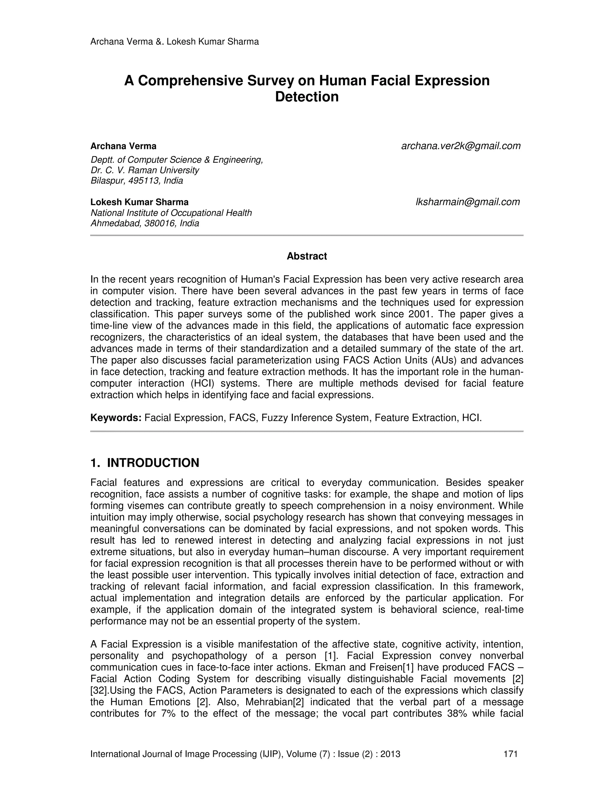 A Comprehensive Survey on Human Facial Expression Detection | PDF