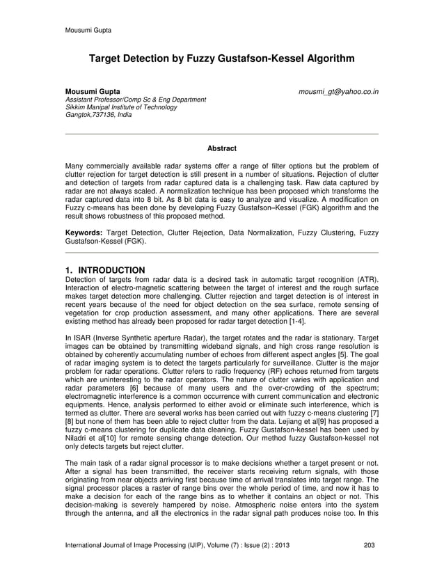 Target Detection by Fuzzy Gustafson-Kessel Algorithm | PDF