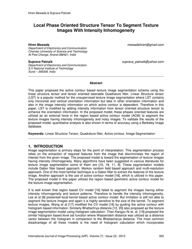 Local Phase Oriented Structure Tensor To Segment Texture Images With Intensity Inhomogeneity | PDF