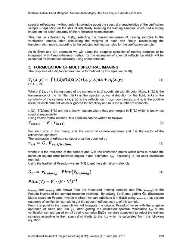 Enhanced Spectral Reflectance Reconstruction Using Pseudo-Inverse Estimation Method | PDF