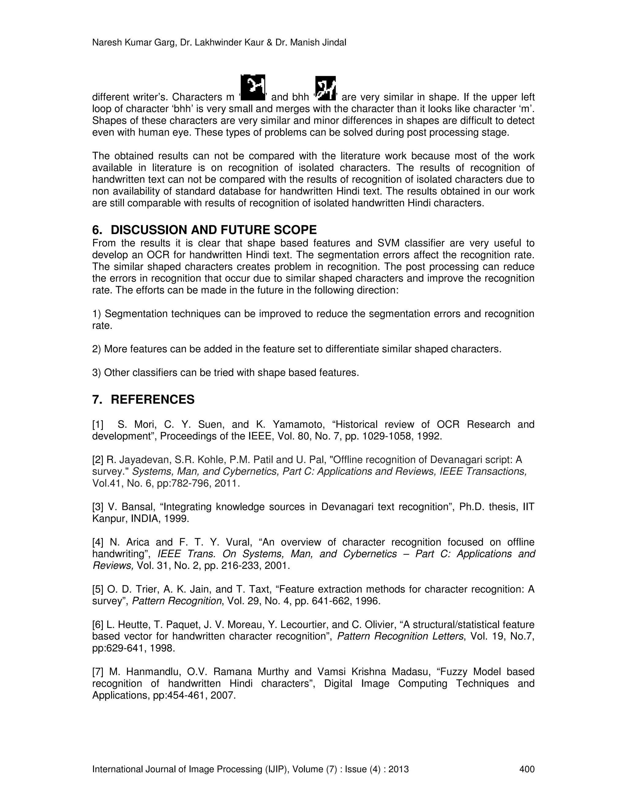 Recognition of Offline Handwritten Hindi Text Using SVM | PDF