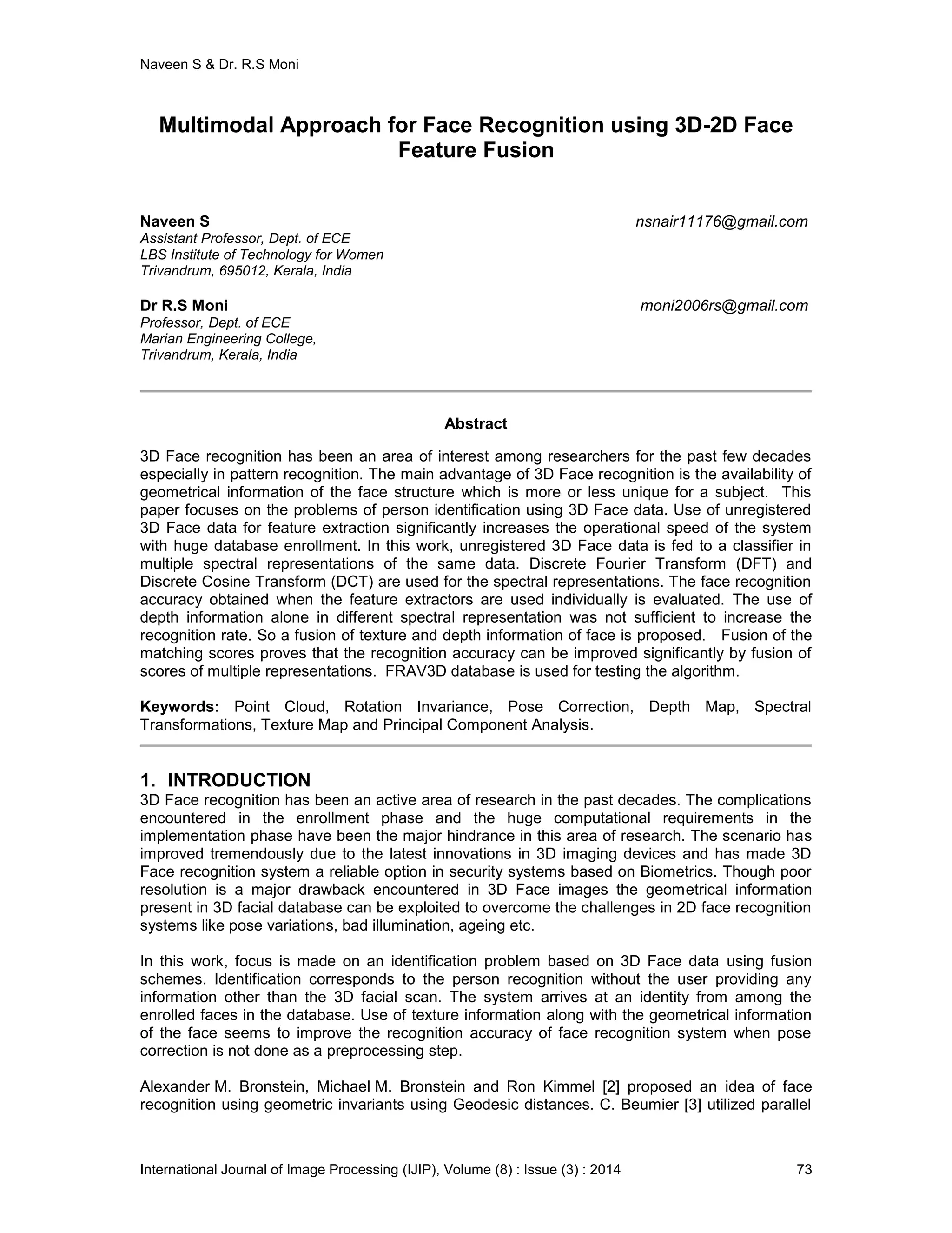 Multimodal Approach For Face Recognition Using 3d 2d Face Feature