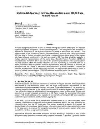 Multimodal Approach for Face Recognition using 3D-2D Face Feature Fusion | PDF