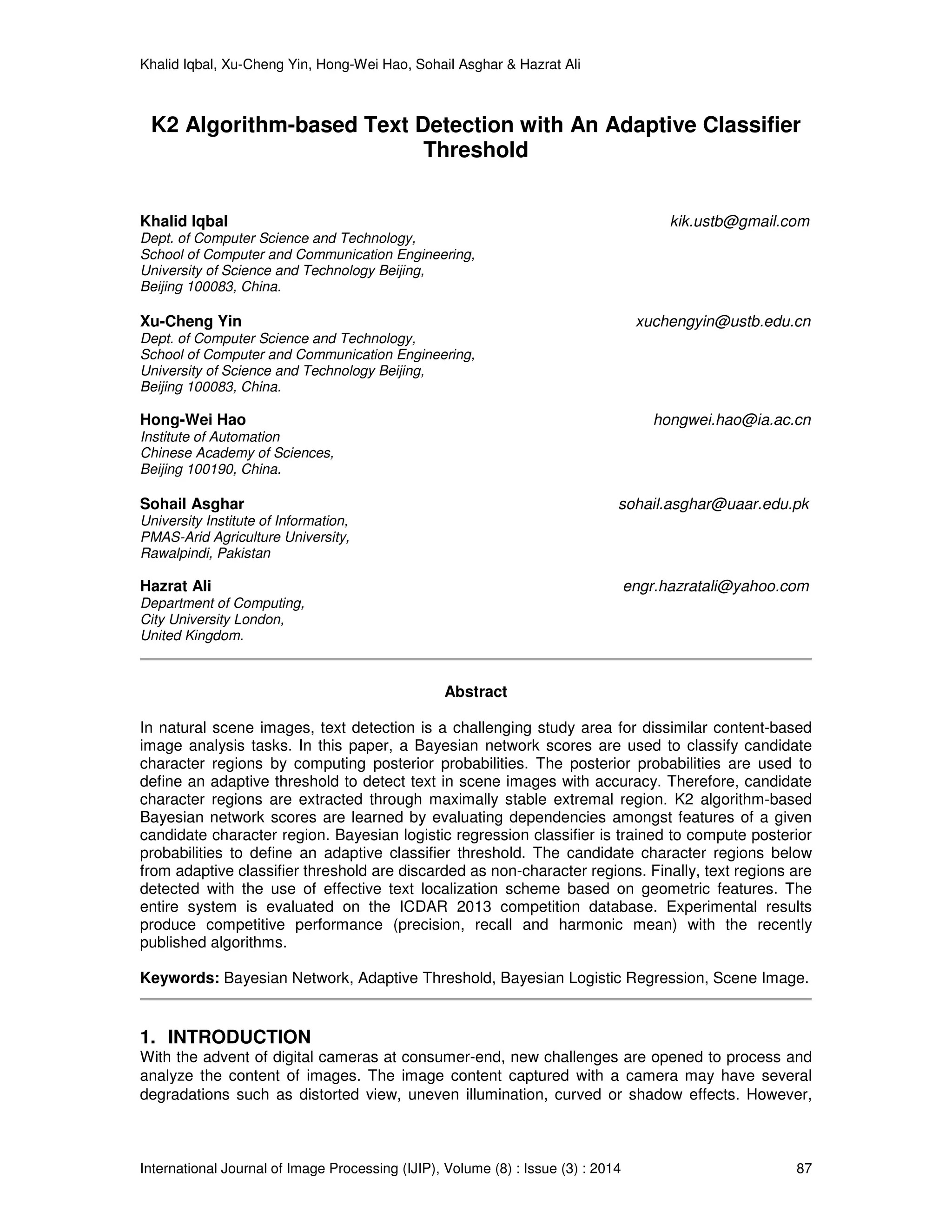 K2 Algorithm-based Text Detection with An Adaptive Classifier Threshold | PDF