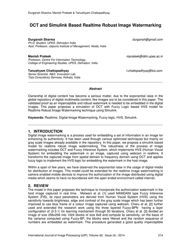DCT and Simulink Based Realtime Robust Image Watermarking | PDF
