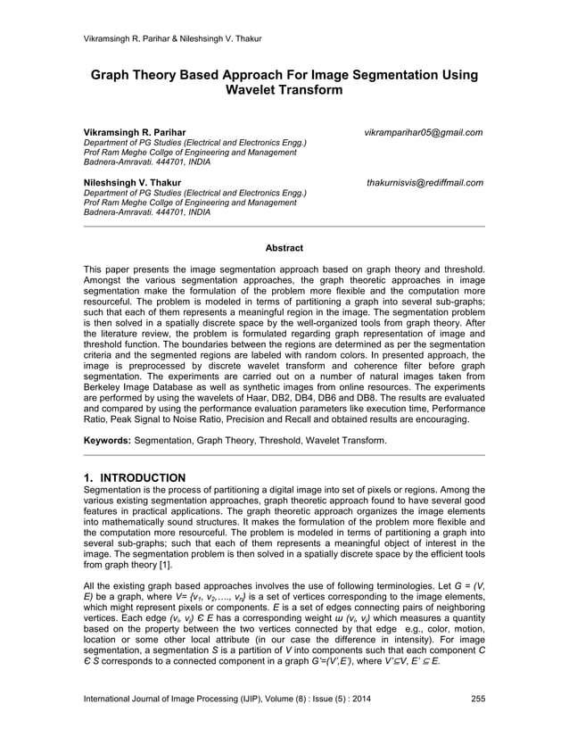 Graph Theory Based Approach For Image Segmentation Using Wavelet Transform Pdf