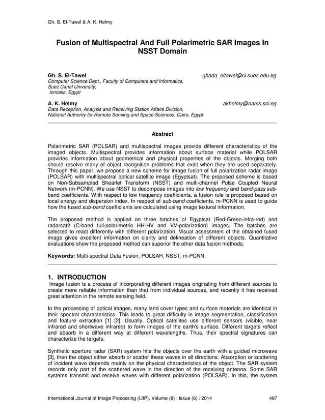 Fusion of Multispectral And Full Polarimetric SAR Images In NSST Domain | PDF