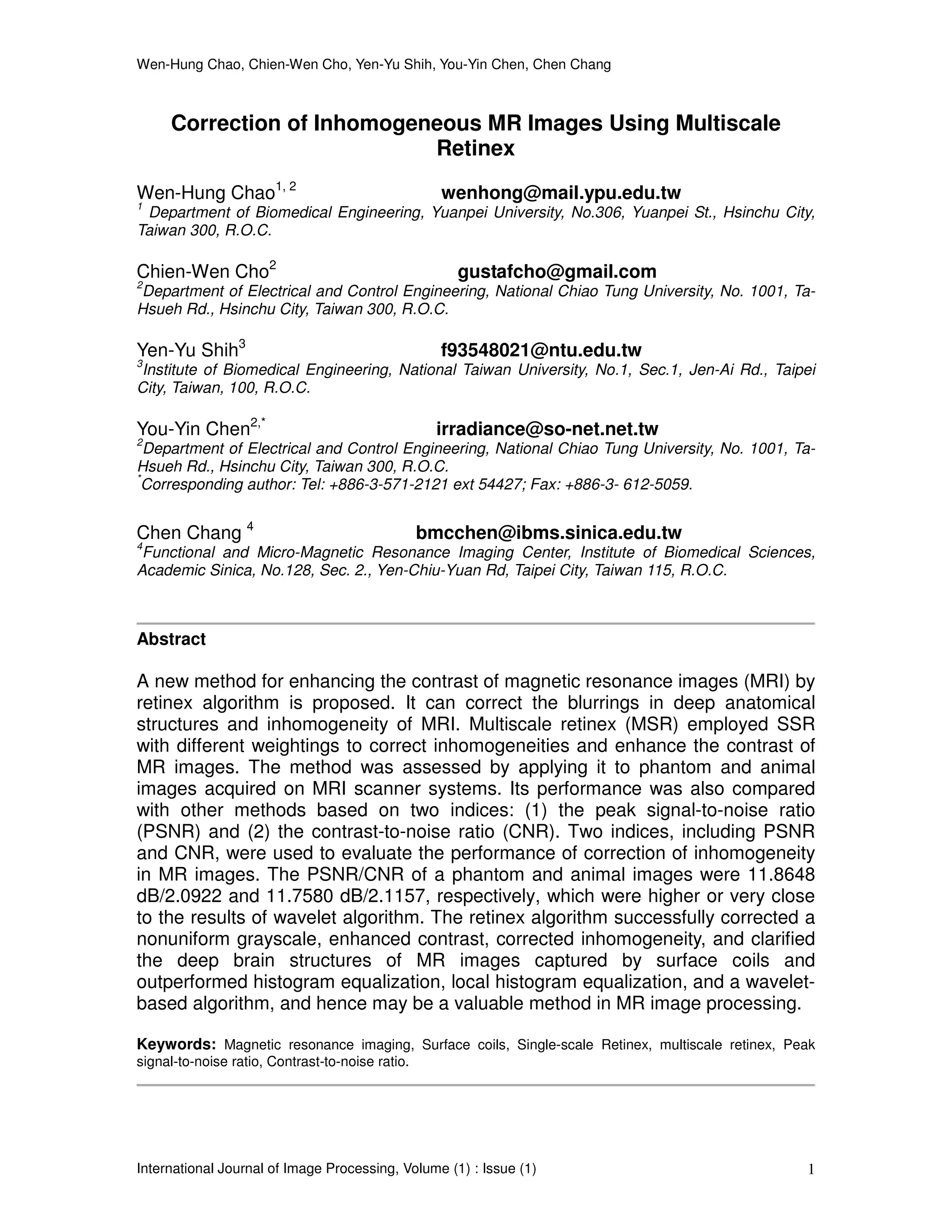 Correction of Inhomogeneous MR Images Using Multiscale Retinex | PDF