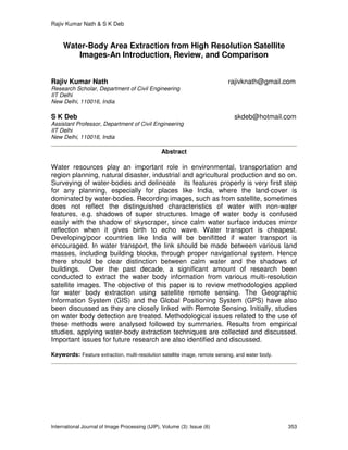Water-Body Area Extraction From High Resolution Satellite Images-An ...