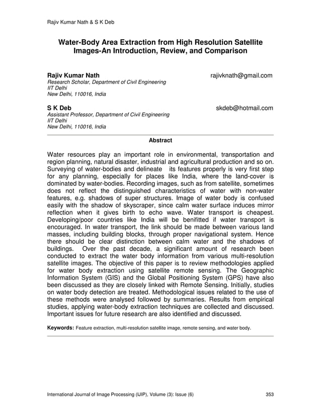 Water-Body Area Extraction From High Resolution Satellite Images-An ...
