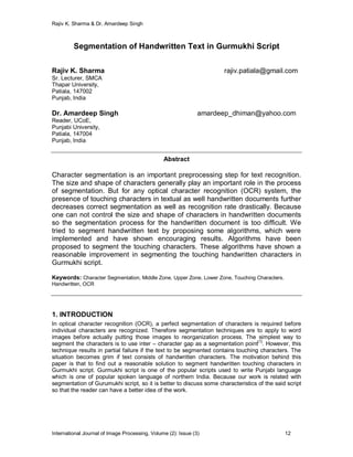 Segmentation of Handwritten Text in Gurmukhi Script