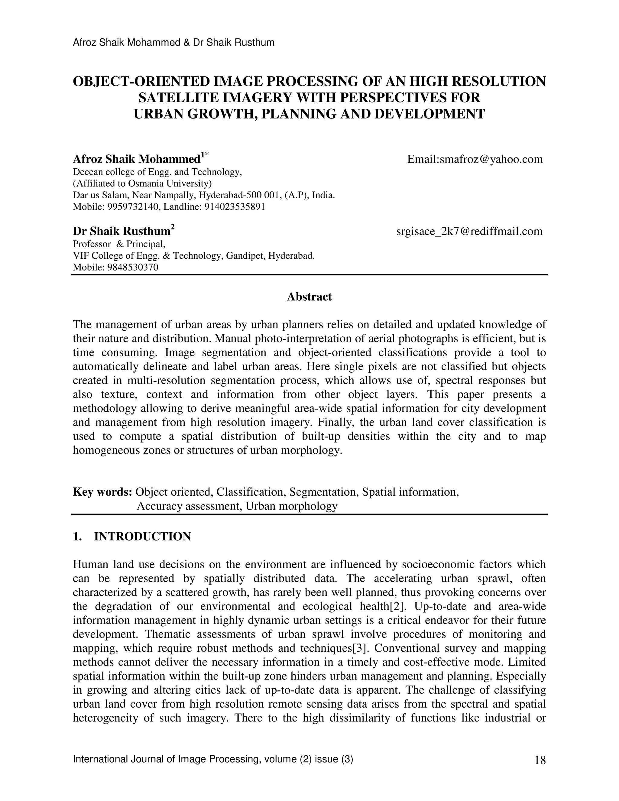 Object-Oriented Image Processing Of An High Resolution Satellite Imagery With Perspectives For ...