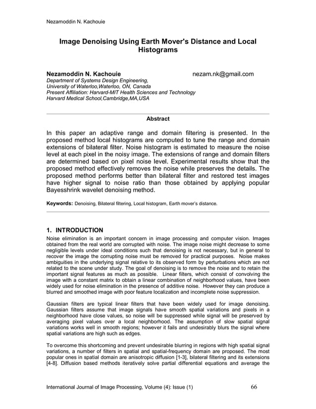Image Denoising Using Earth Mover's Distance and Local Histograms | PDF