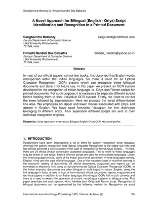A Novel Approach for Bilingual (English - Oriya) Script Identification ...