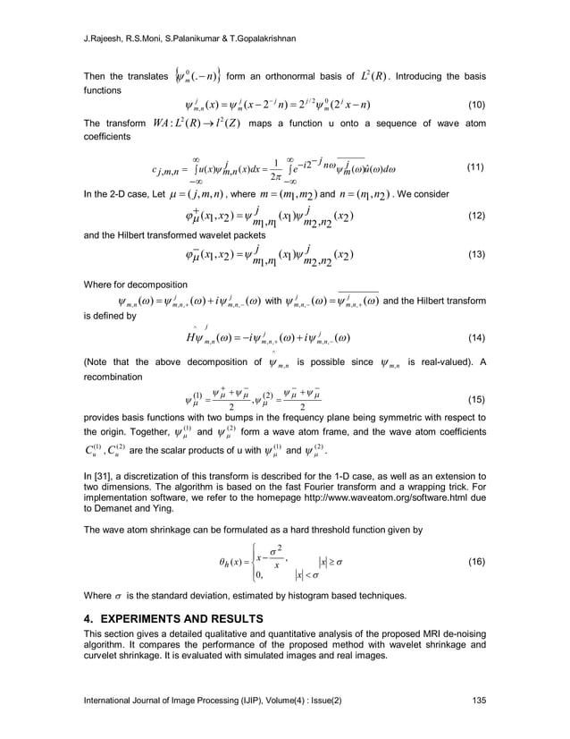 Noise Reduction in Magnetic Resonance Images using Wave Atom Shrinkage | PDF