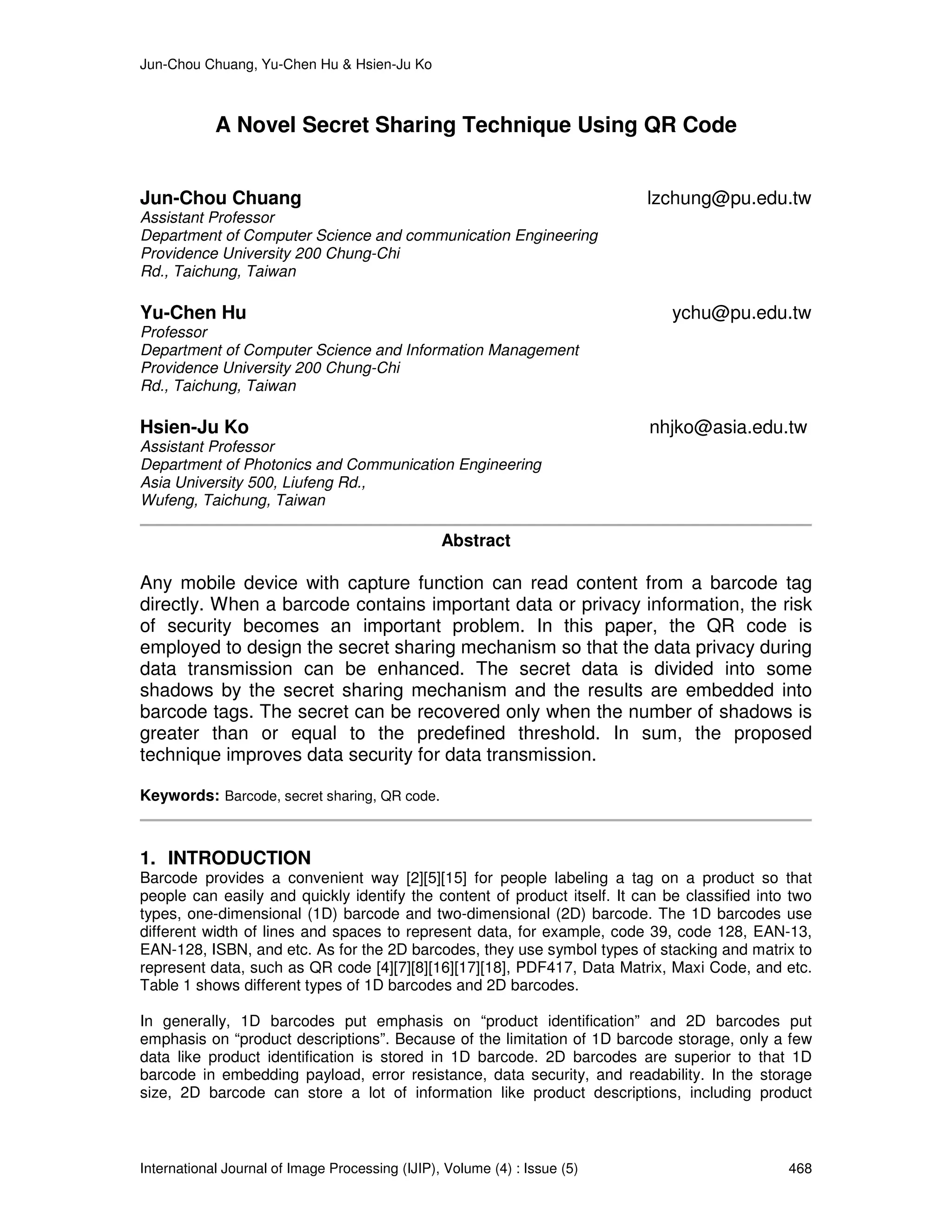 A Novel Secret Sharing Technique Using Qr Code Pdf
