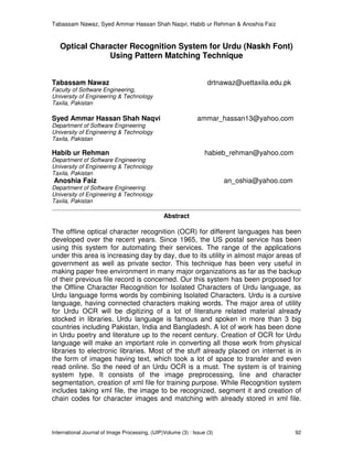 Optical Character Recognition System for Urdu (Naskh Font)Using Pattern ...