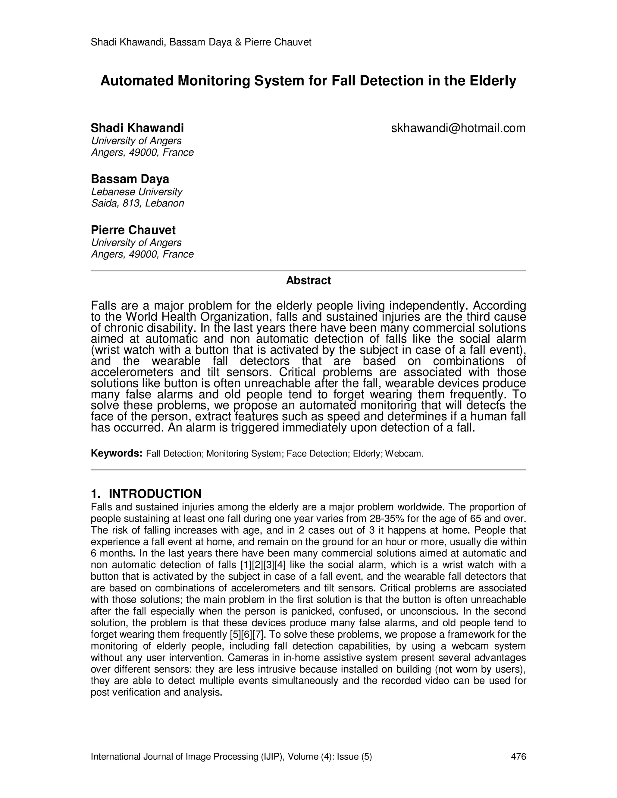 Automated Monitoring System For Fall Detection In The Elderly Pdf