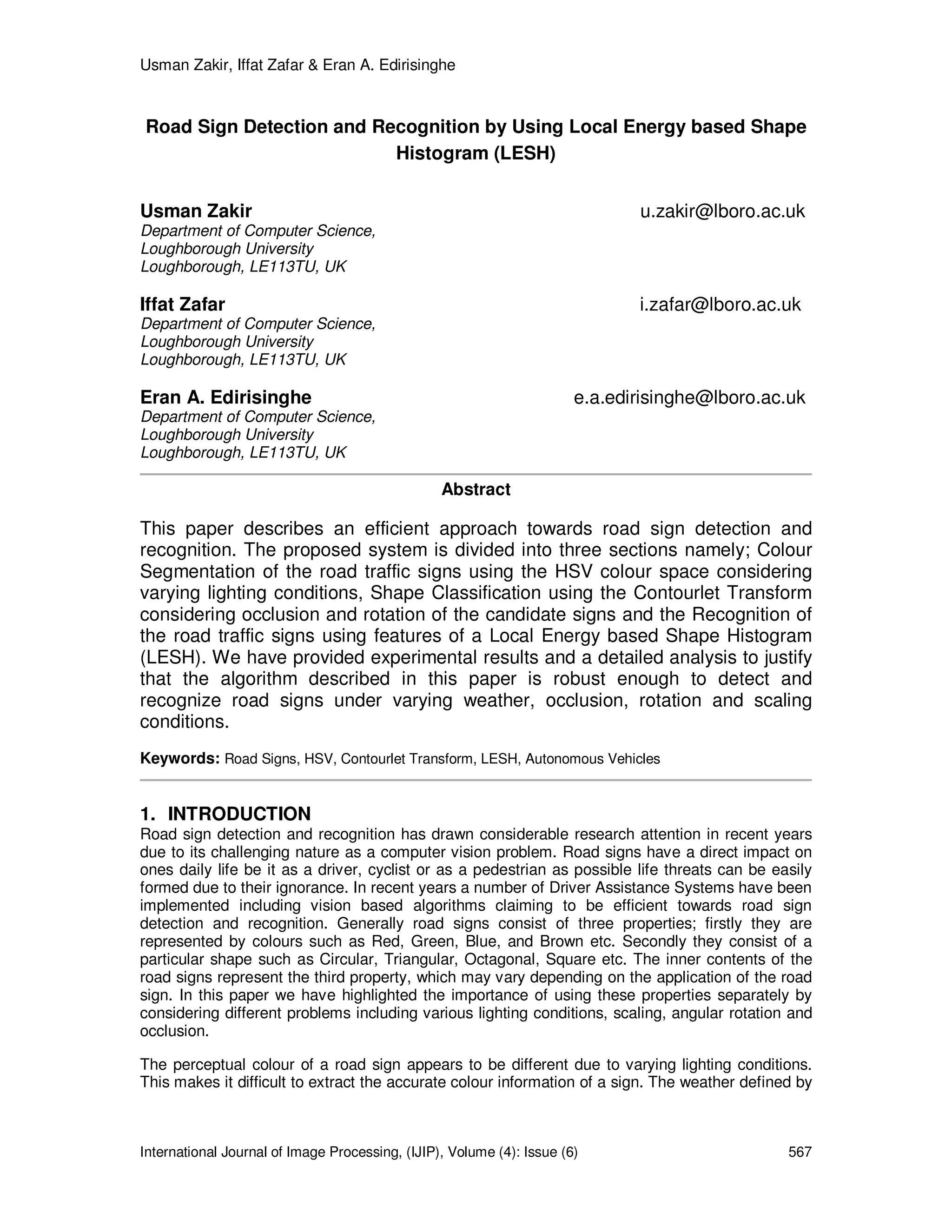 Road Sign Detection and Recognition by using Local Energy Based Shape Histogram (LESH) | PDF