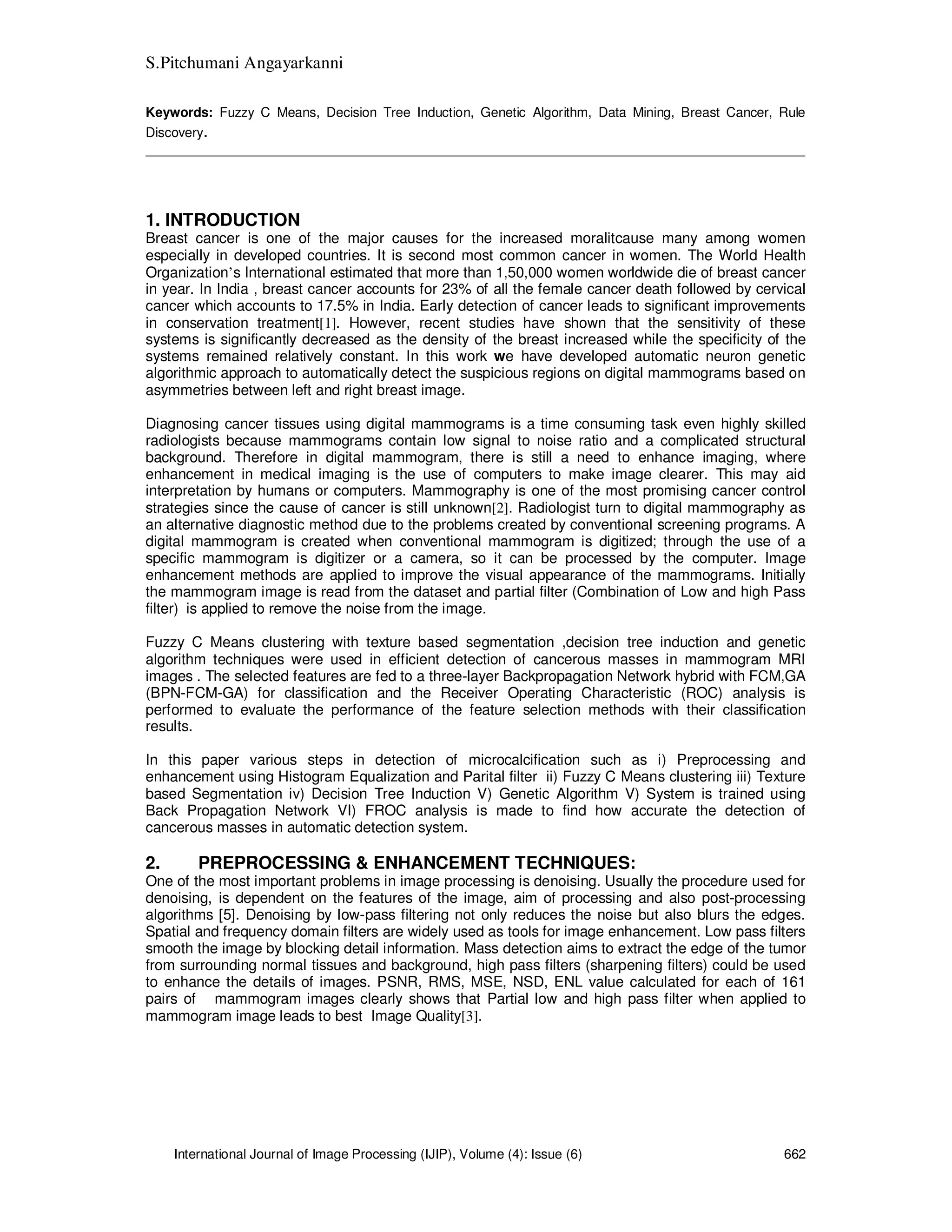 A Novel Approach for Cancer Detection in MRI Mammogram Using Decision Tree Induction and BPN | PDF