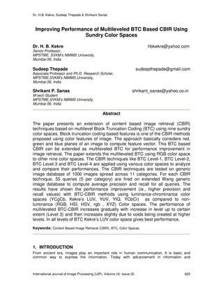 Improving Performance of Multileveled BTC Based CBIR Using Sundry Color Spaces | PDF