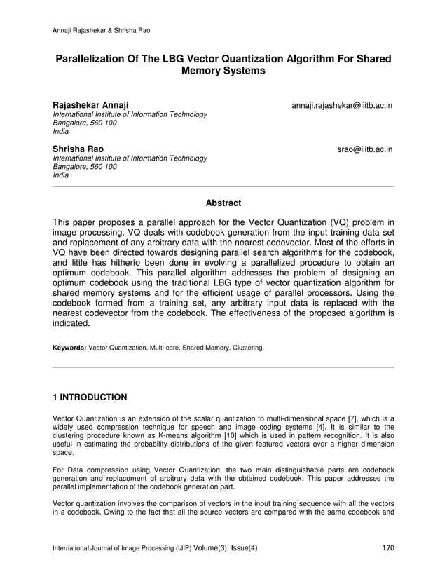 Parallelization Of The Lbg Vector Quantization Algorithm For Shared Memory Systems
