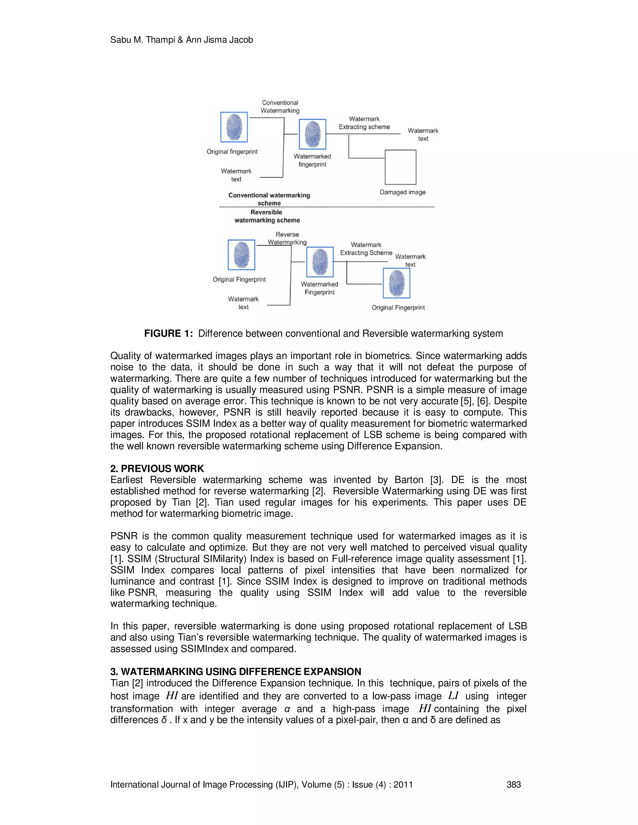 Securing Biometric Images using Reversible Watermarking | PDF