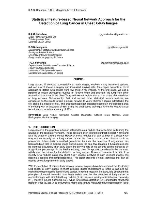 Statistical Feature Based Neural Network Approach For The Detection Of