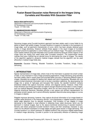 Fusion Based Gaussian noise Removal in the Images using Curvelets and Wavelets with Gaussian ...