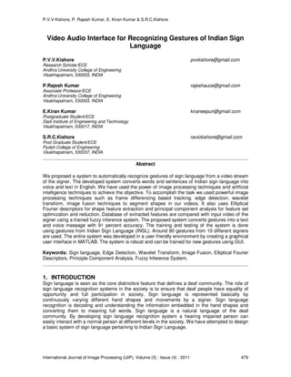Video Audio Interface for recognizing gestures of Indian sign Language ...