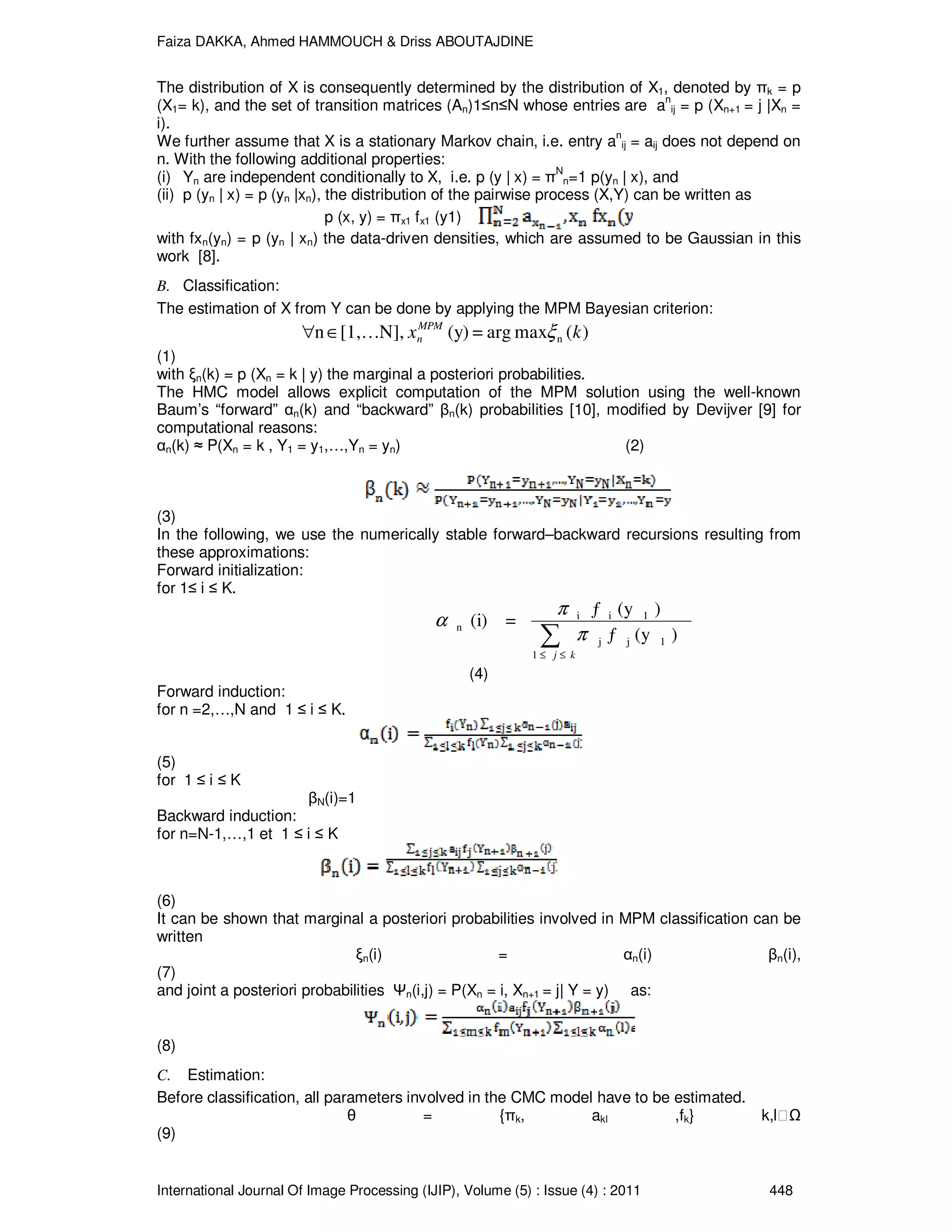 Unsupervised Multispectral Image Classification By Fuzzy Hidden Markov Chains Model For Spothrv
