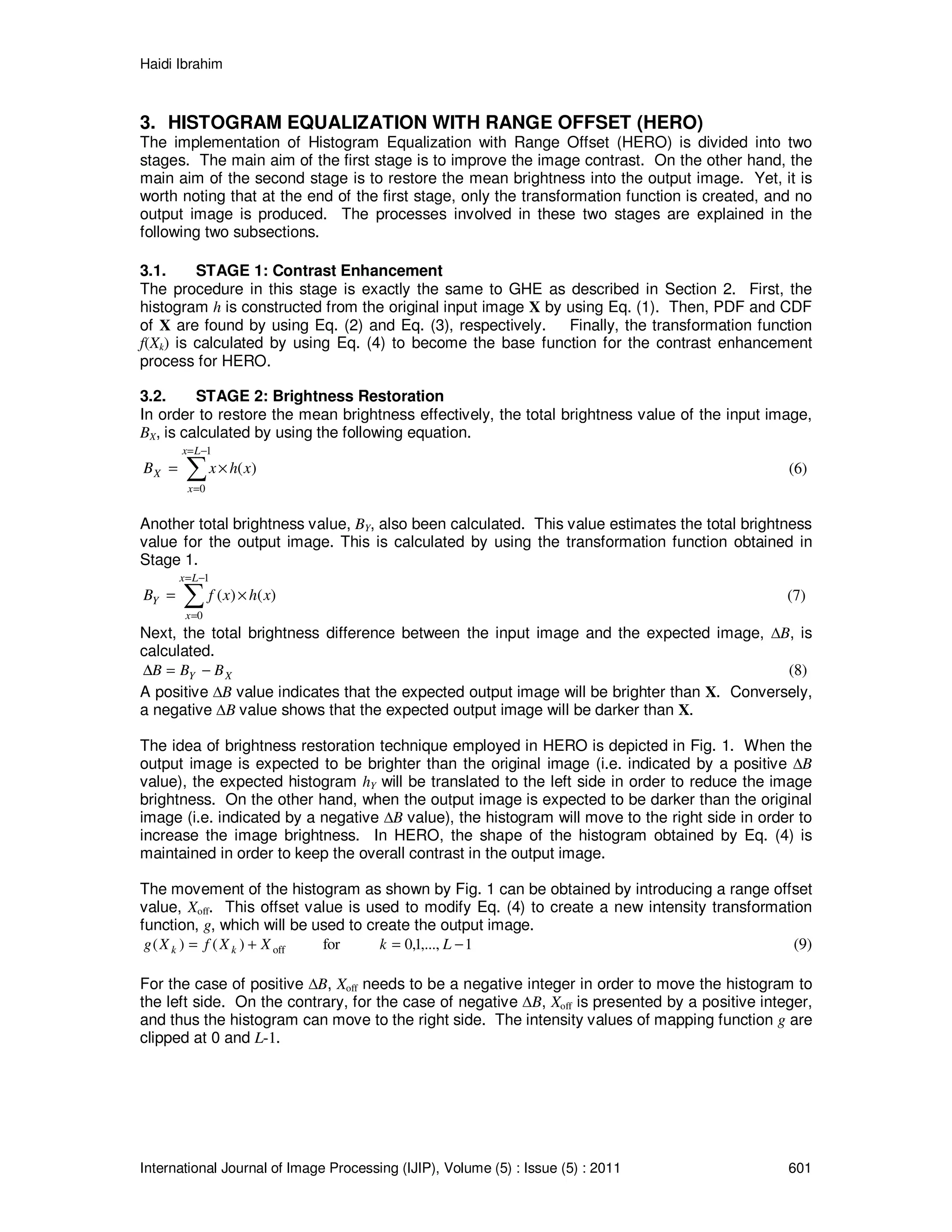 Histogram Equalization with Range Offset for Brightness Preserved Image Enhancement | PDF