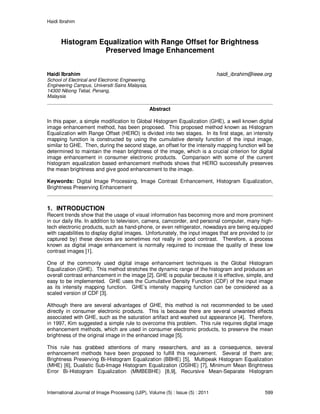 Histogram Equalization with Range Offset for Brightness Preserved Image Enhancement | PDF