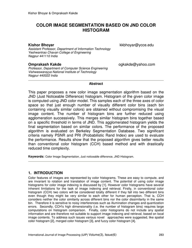 Color Image Segmentation based on JND Color Histogram | PDF