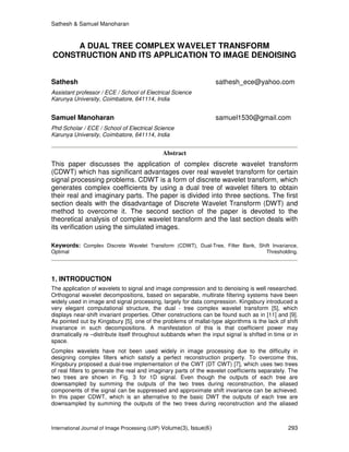 A Dual Tree Complex Wavelet Transform Construction and Its Application to Imagesing | PDF
