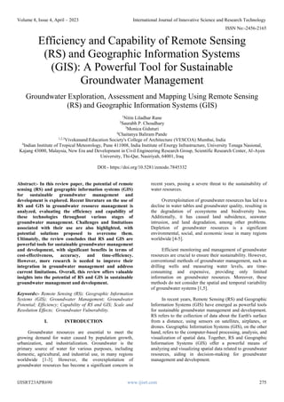 Efficiency and Capability of Remote Sensing (RS) and Geographic Information Systems (GIS): A ...