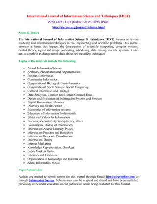 Call for Papers - International Journal of Information Sciences and Techniques (IJIST) | PDF ...
