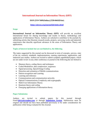 International Journal on Information Theory (IJIT) | PDF