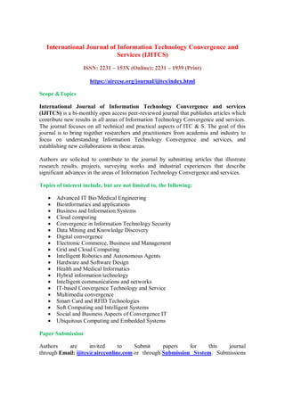 International Journal of Information Technology Convergence and services (IJITCS) | PDF