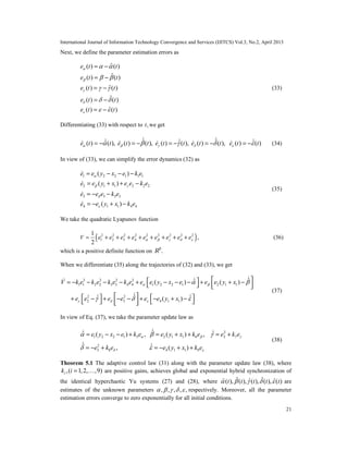 ADAPTIVESYNCHRONIZER DESIGN FOR THE HYBRID SYNCHRONIZATION OF HYPERCHAOTIC ZHENGAND HYPERCHAOTIC ...