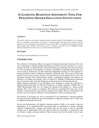 E-Learning Readiness Assessment Tool for Philippine Higher Education Institutions | PDF