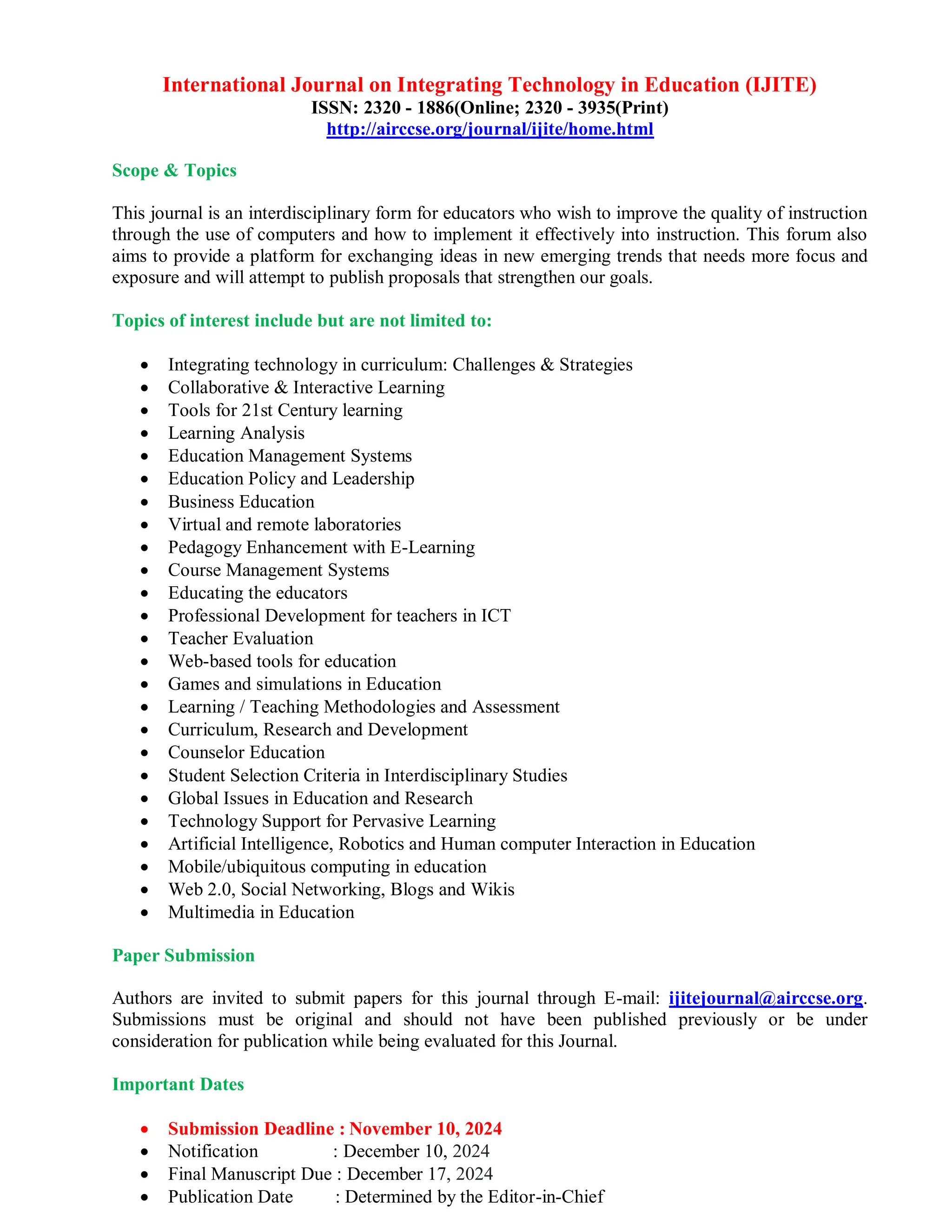 International Journal on Integrating Technology in Education (IJITE) | PDF