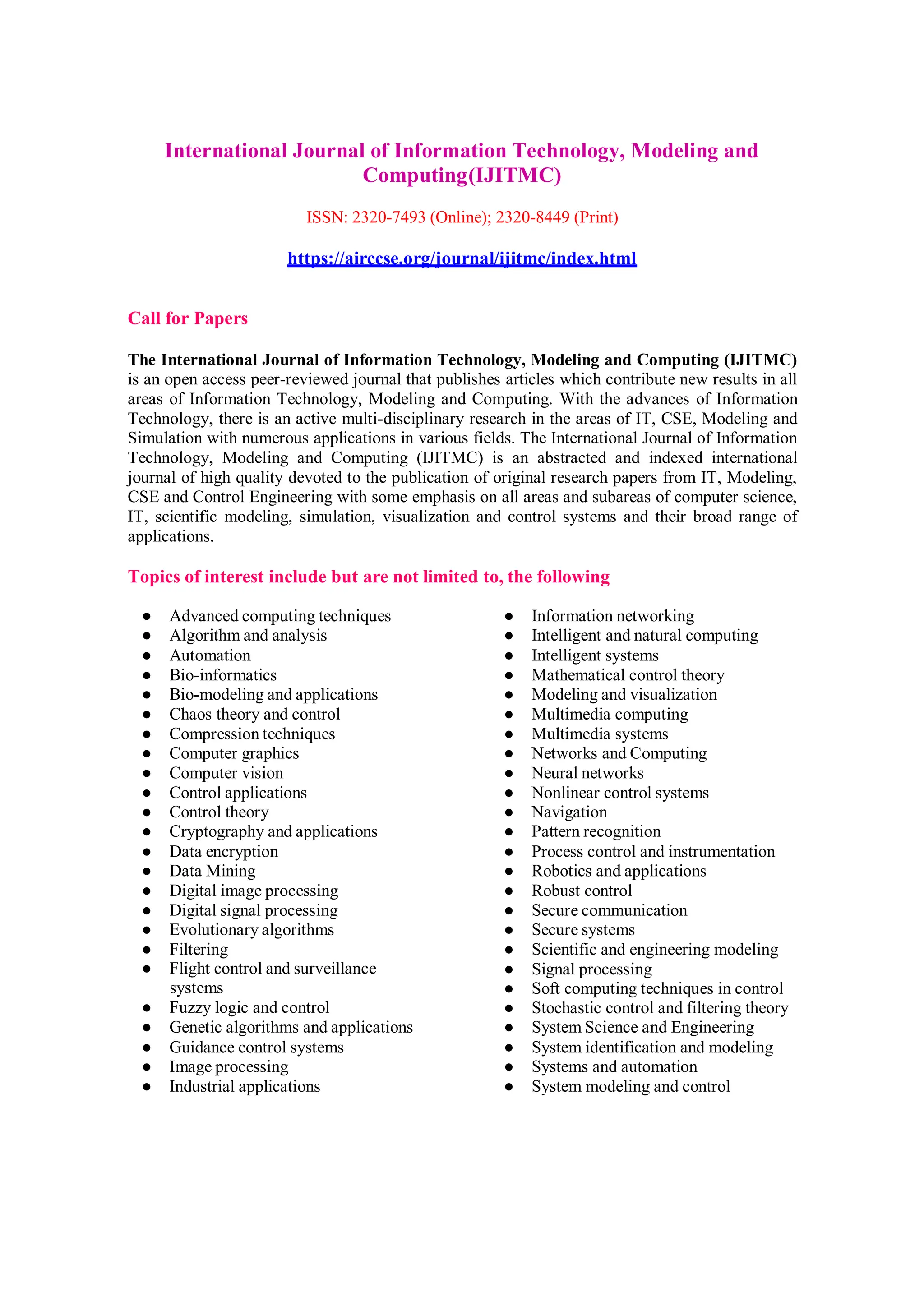 International Journal of Information Technology, Modeling and Computing (IJITMC) | PDF